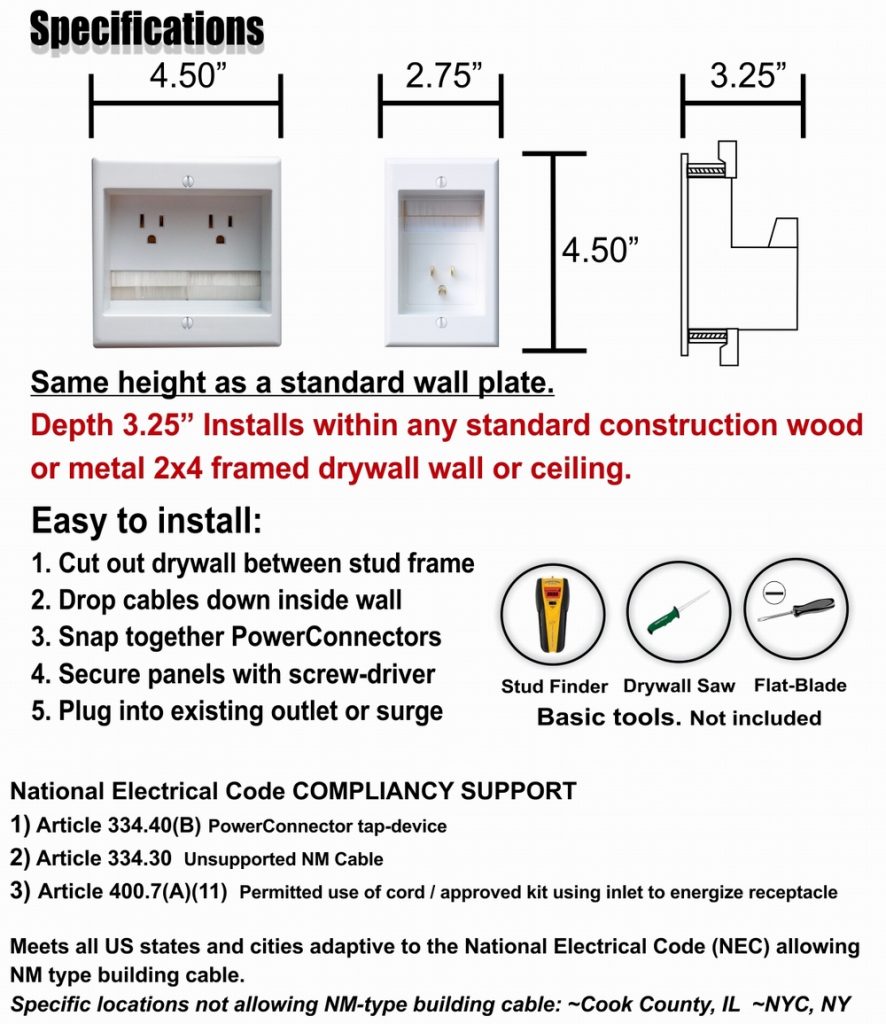 POWERBRIDGE IN-WALL 2-OUTLET POWER KIT, WHITE – Quest Technology ...